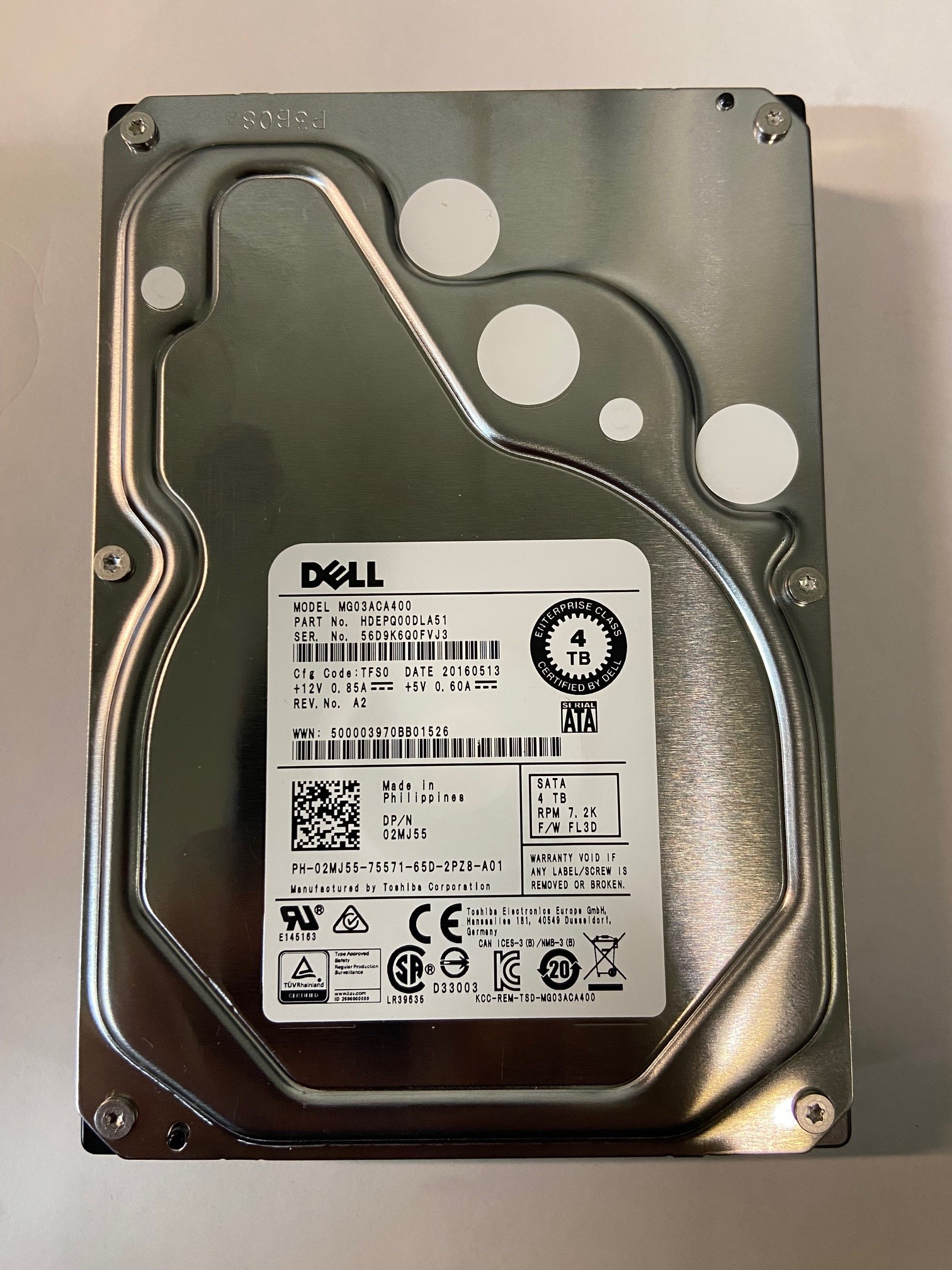 02MJ55 Dell 4TB 7200 RPM SATA 3 5 HDD 0 Power On Hours 1 Year 02MJ55 Dell 4TB 7200 RPM SATA 3 5 HDD 0 Power On Hours 1 Year
